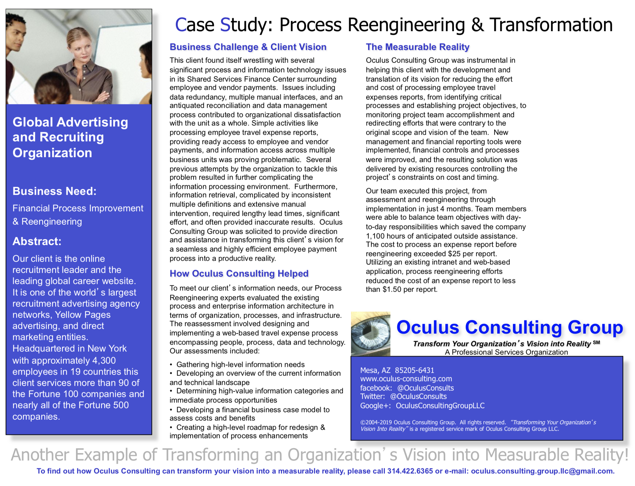 Portfolio | Oculus Consulting Group LLC